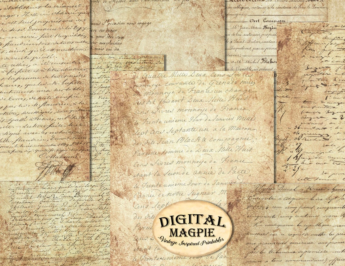 Antique French Script Digital Paper Pack Printable Scrapbook - Etsy