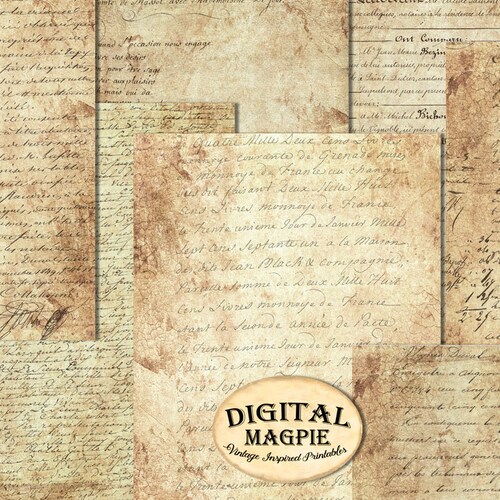 Antique French Script Digital Paper Pack Printable Scrapbook - Etsy