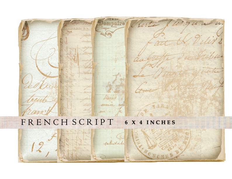 Shabby French Script digital collage sheet 6x4 inches | Etsy