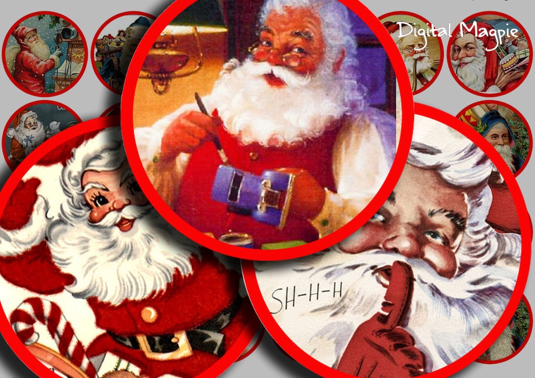 Vintage Santa Christmas Digital Collage Sheet 1.5 Inch Circles ...