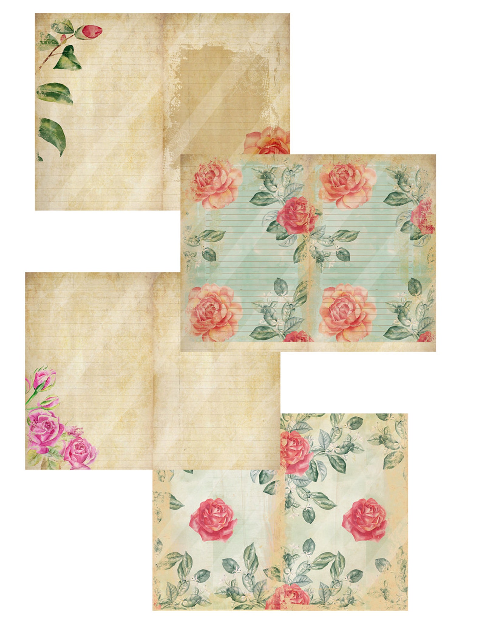 Printable Journal Pages Vintage Floral Digital Download Antique Flowers ...