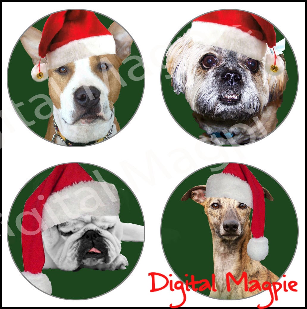 Digital Collage Sheet Christmas Dogs in Santa Hats 1.5 Inch - Etsy