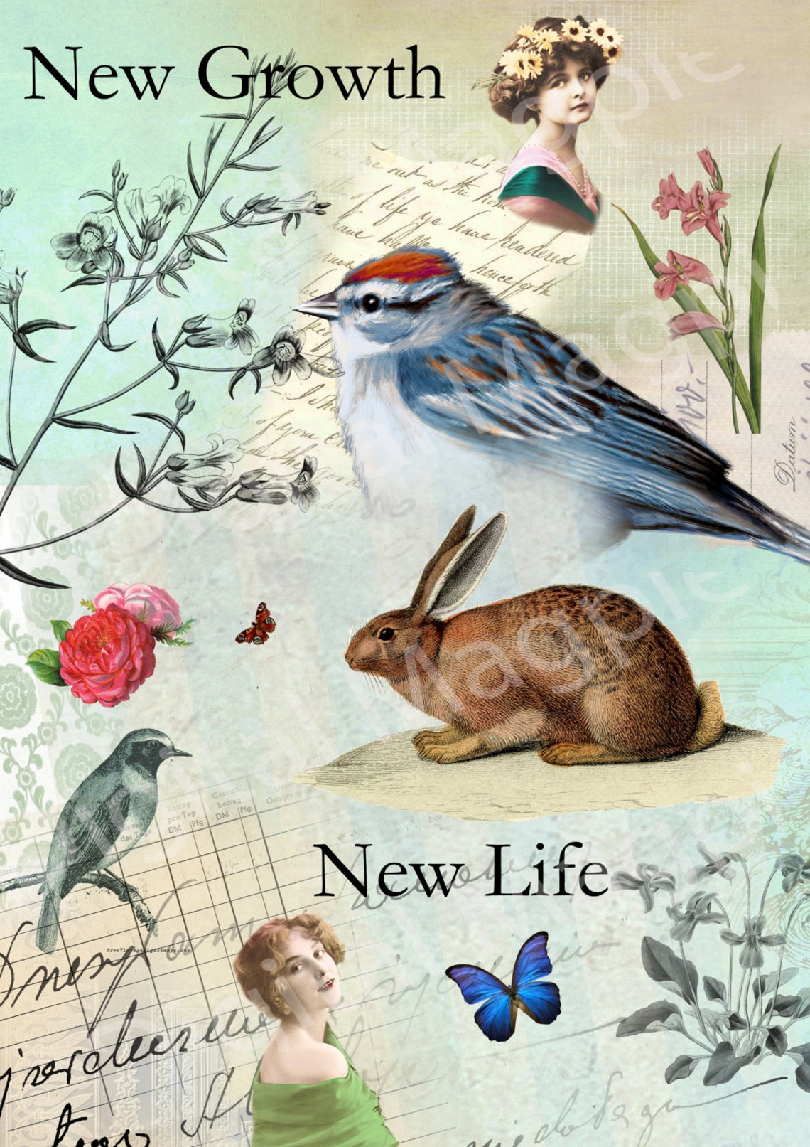 5 Spring Digital Collage Sheets for Art Journals Scrapbooks - Etsy