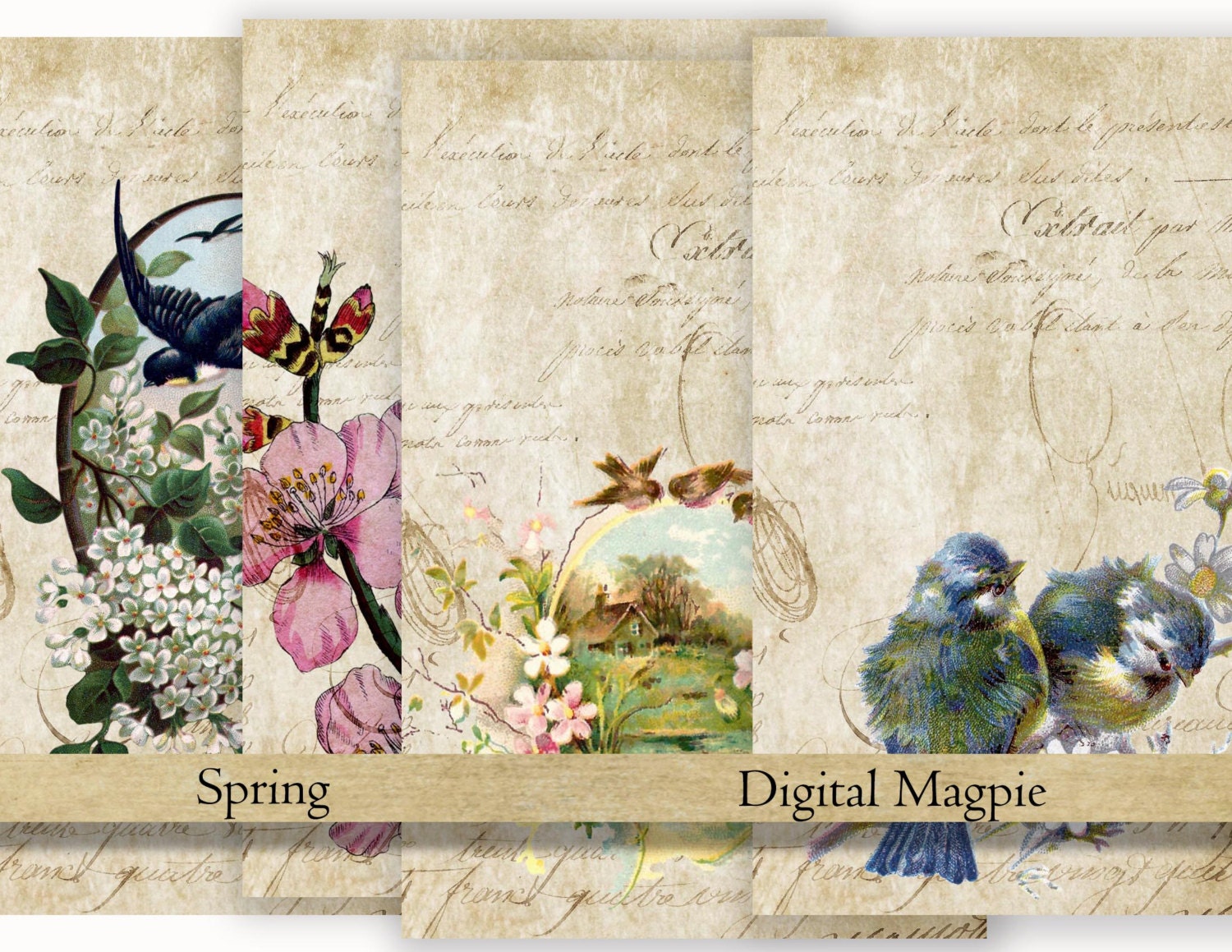 French Spring antique digital paper vintage scrapbook 6 x 4 | Etsy