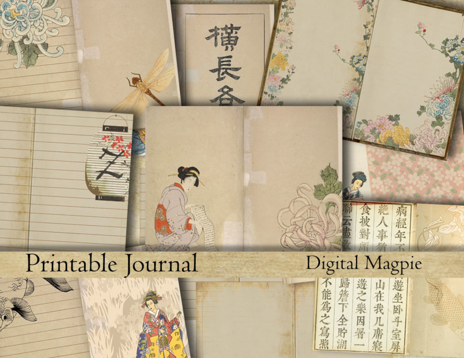 Japan Printable Diy Journal Pages Vintage Japanese Digital Paper Pack ...