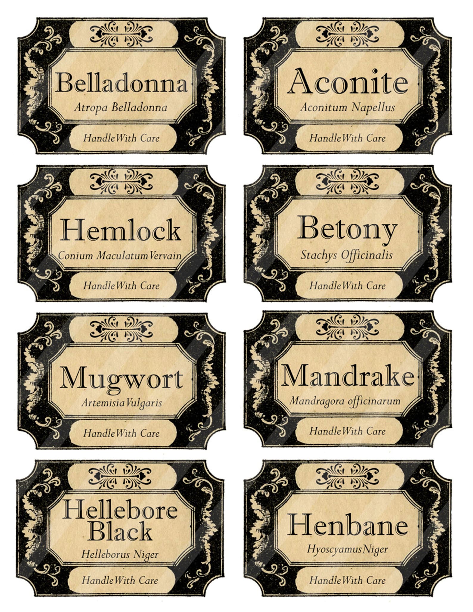 Poison Labels Halloween Apothecary Potion Bottle Deadly Plants Herbs ...