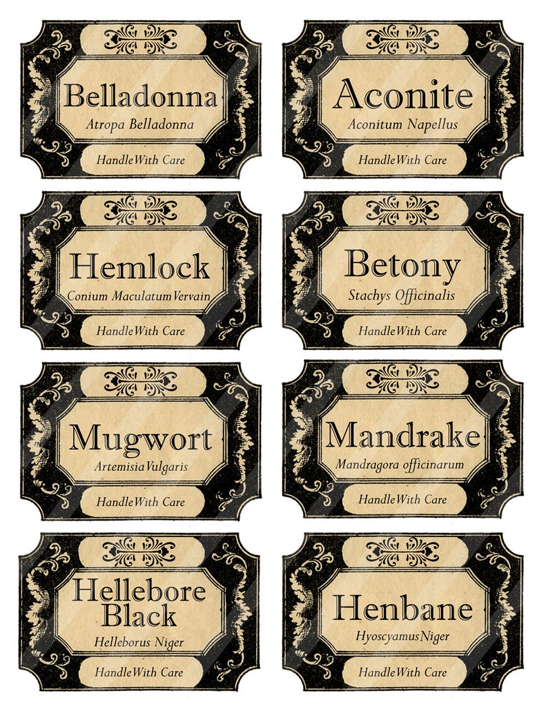 Poison labels Halloween apothecary potion bottle deadly plants | Etsy