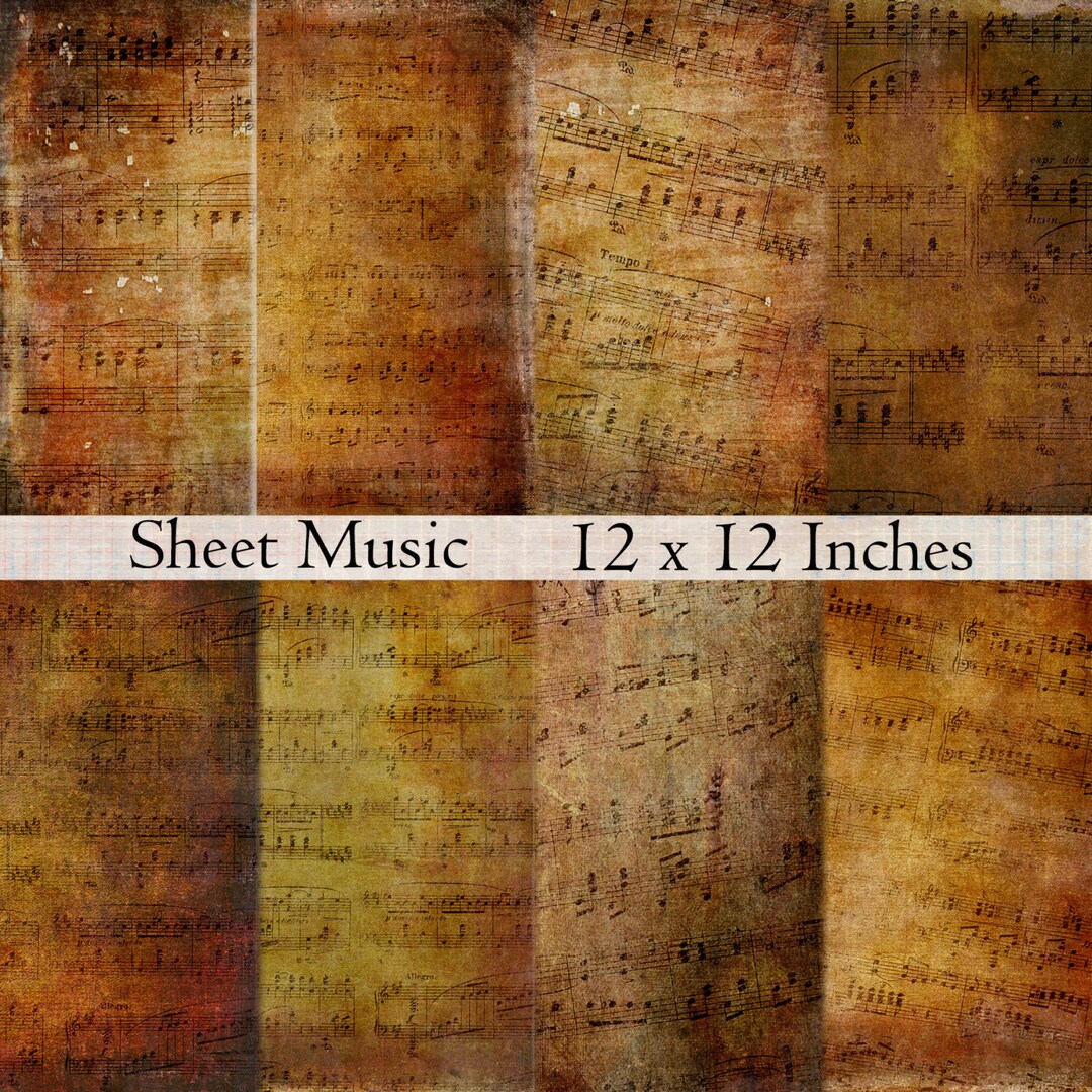 Digital Paper Pack 12x12 Sheet Music Dark Grunge Printable Download ...
