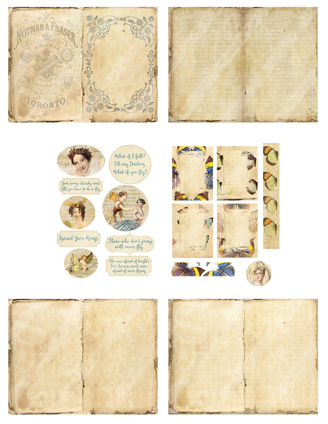 Printable Journal Kit Pages Vintage Victorian Diary Wings Digital Paper ...