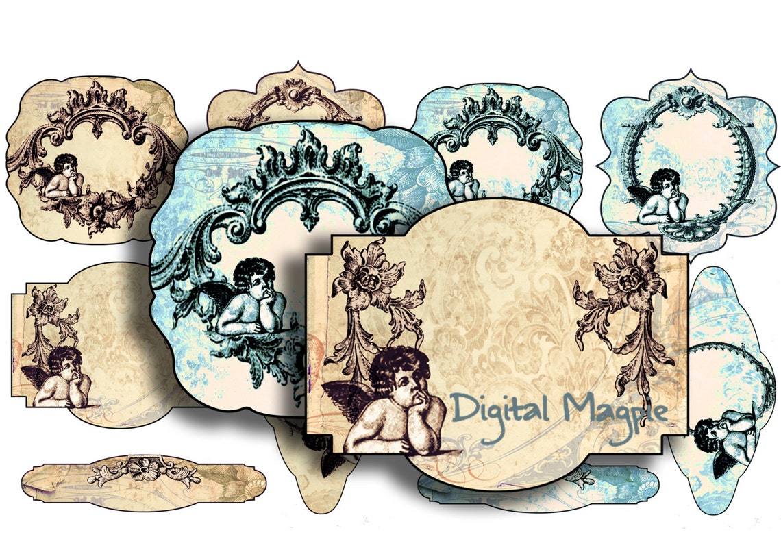 Vintage Labels Collage Sheet Printable Angel Tags Cherub - Etsy