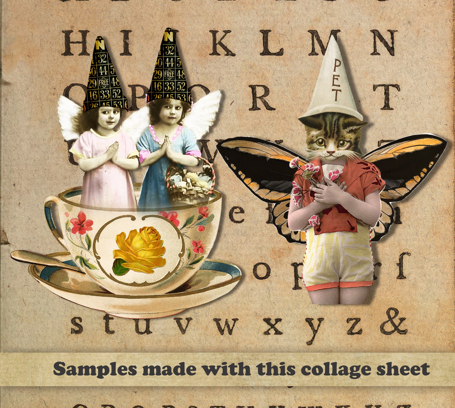 Kids Paper Doll Collage Sheet Vintage Children Angels Wings Digital ...