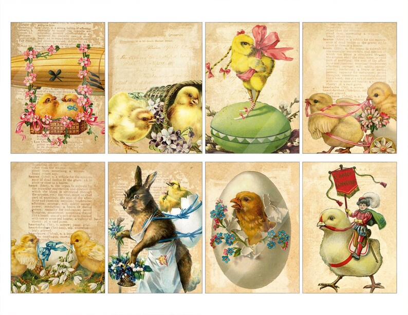 Easter Chicks Vintage Images Collage Sheet Instant Download | Etsy