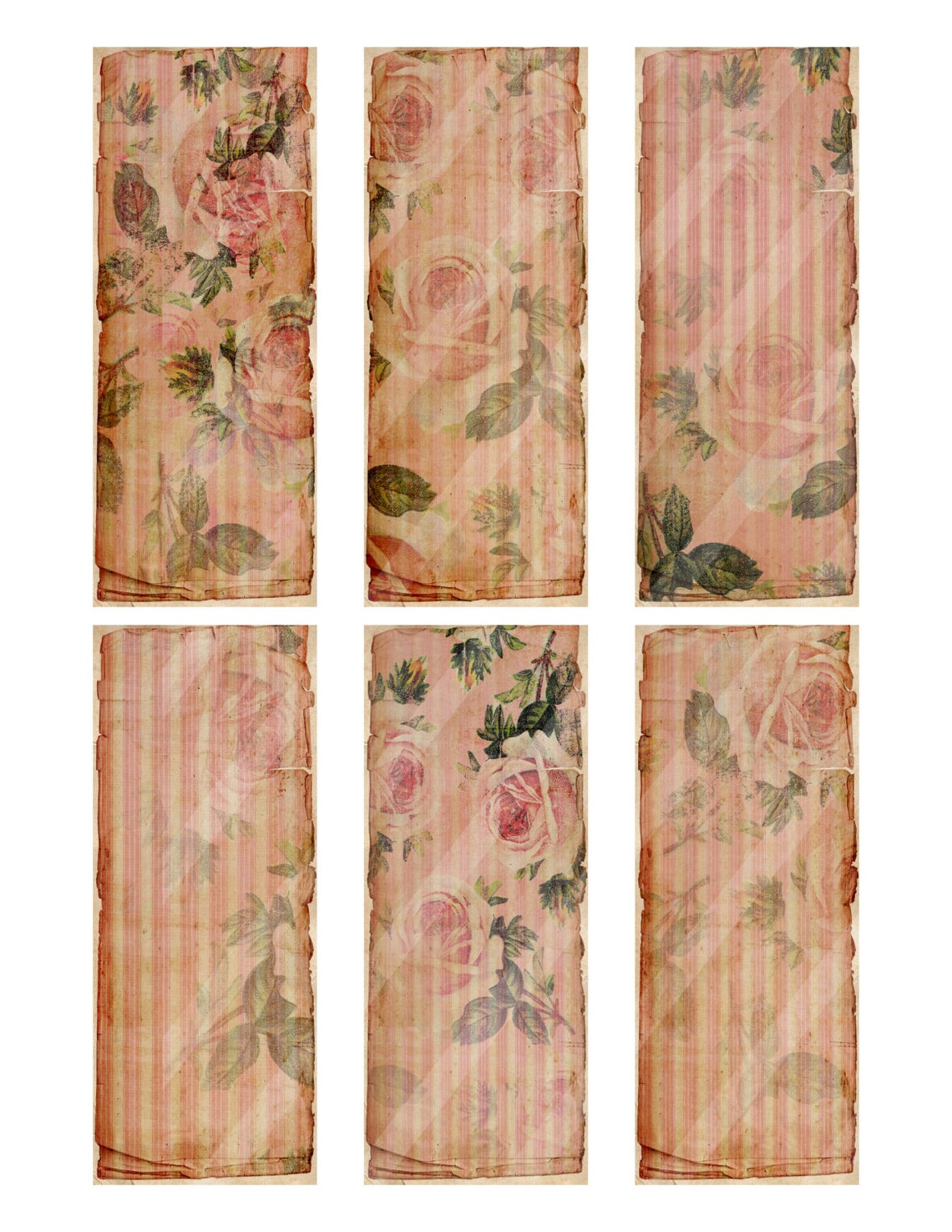 Printable Bookmark Digital Collage Sheet Instant Download Roses Grunge ...