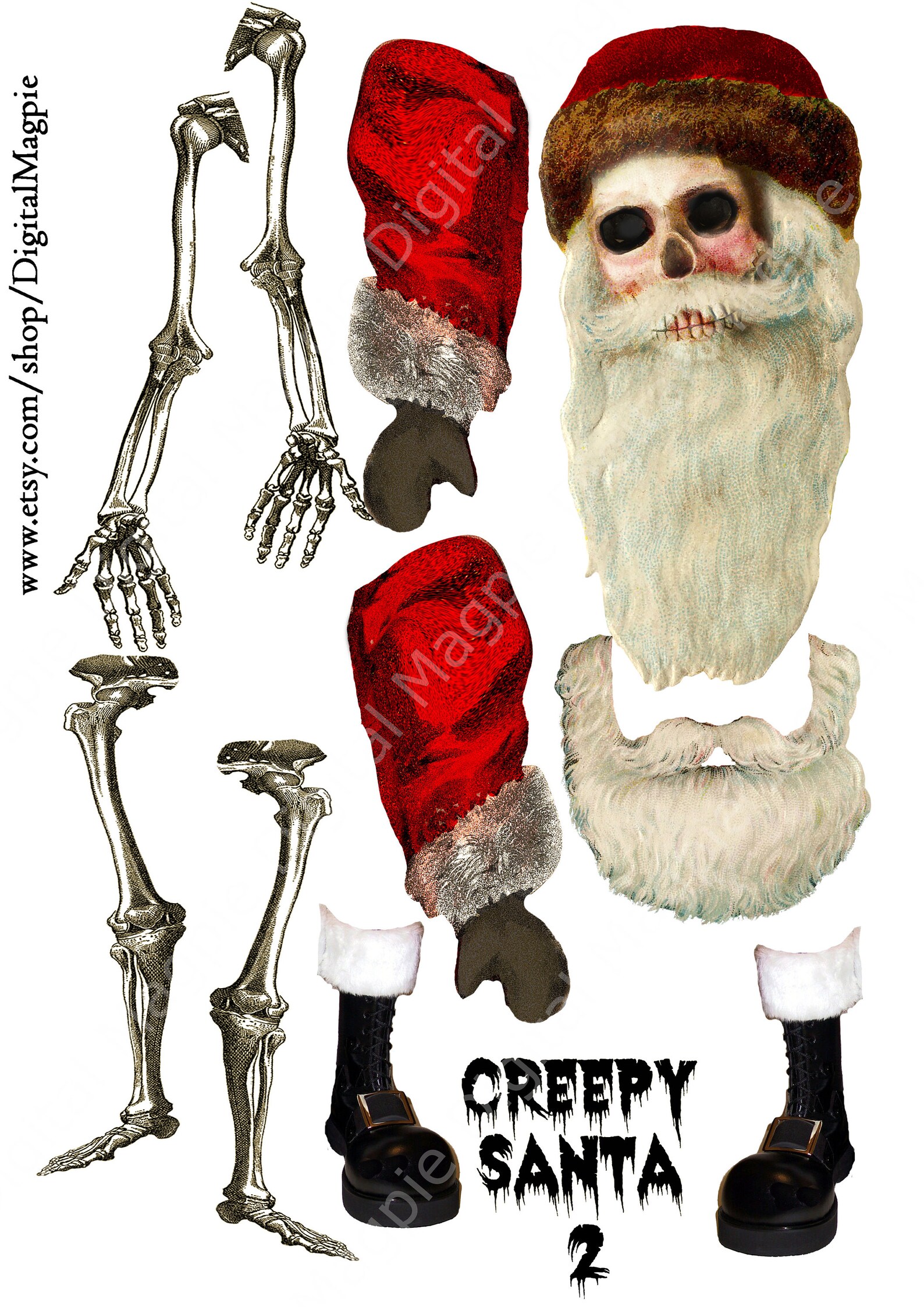 Creepy Santa Articulated Paper Doll Collage Sheet Digital - Etsy