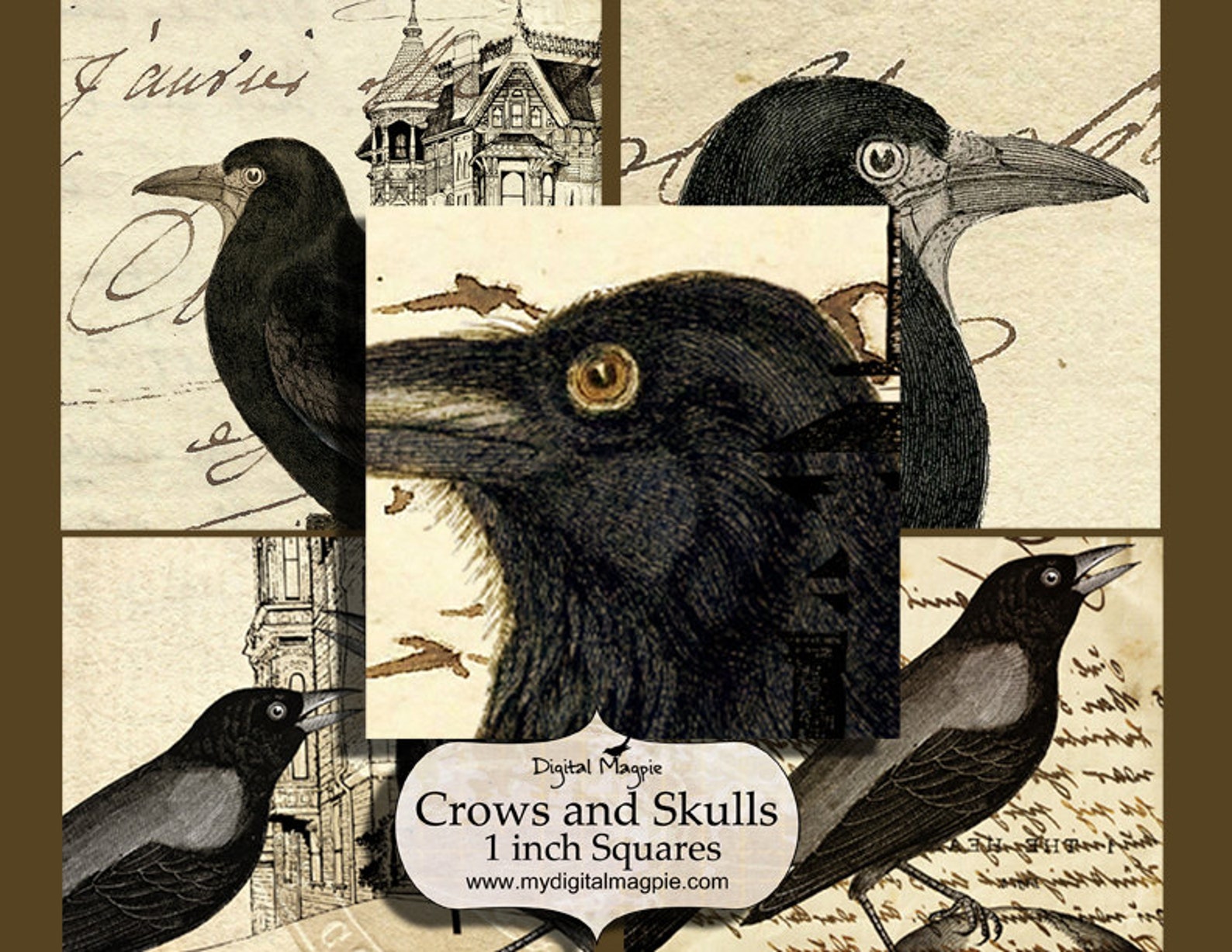 Halloween Digital Collage Sheet 1 Inch Squares Crows and - Etsy