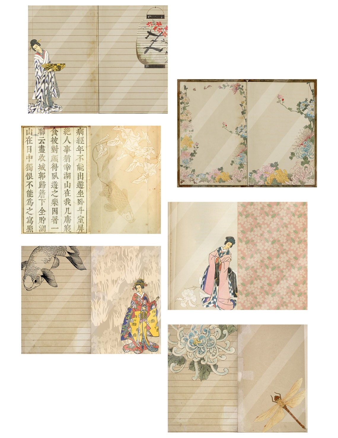 Japan Printable Diy Journal Pages Vintage Japanese Digital Paper Pack ...