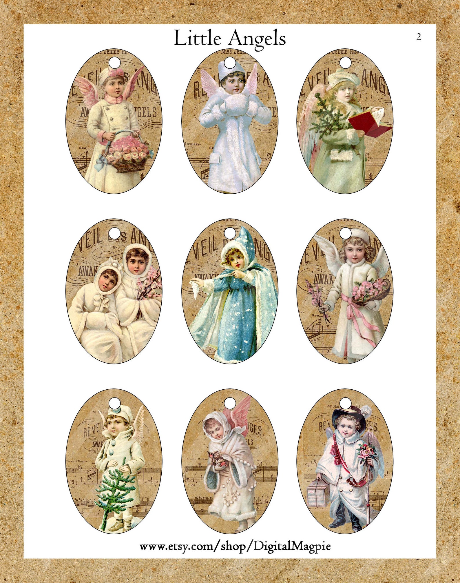 Vintage Christmas Gift Tags Angels Children Music Printable Hang Tags ...