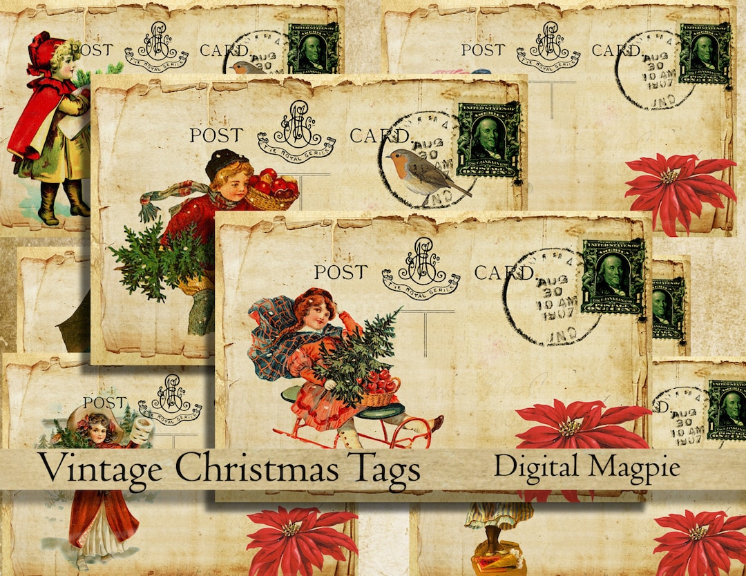 Vintage Christmas Tags Postcards Digital Collage Sheet Instant Download ...
