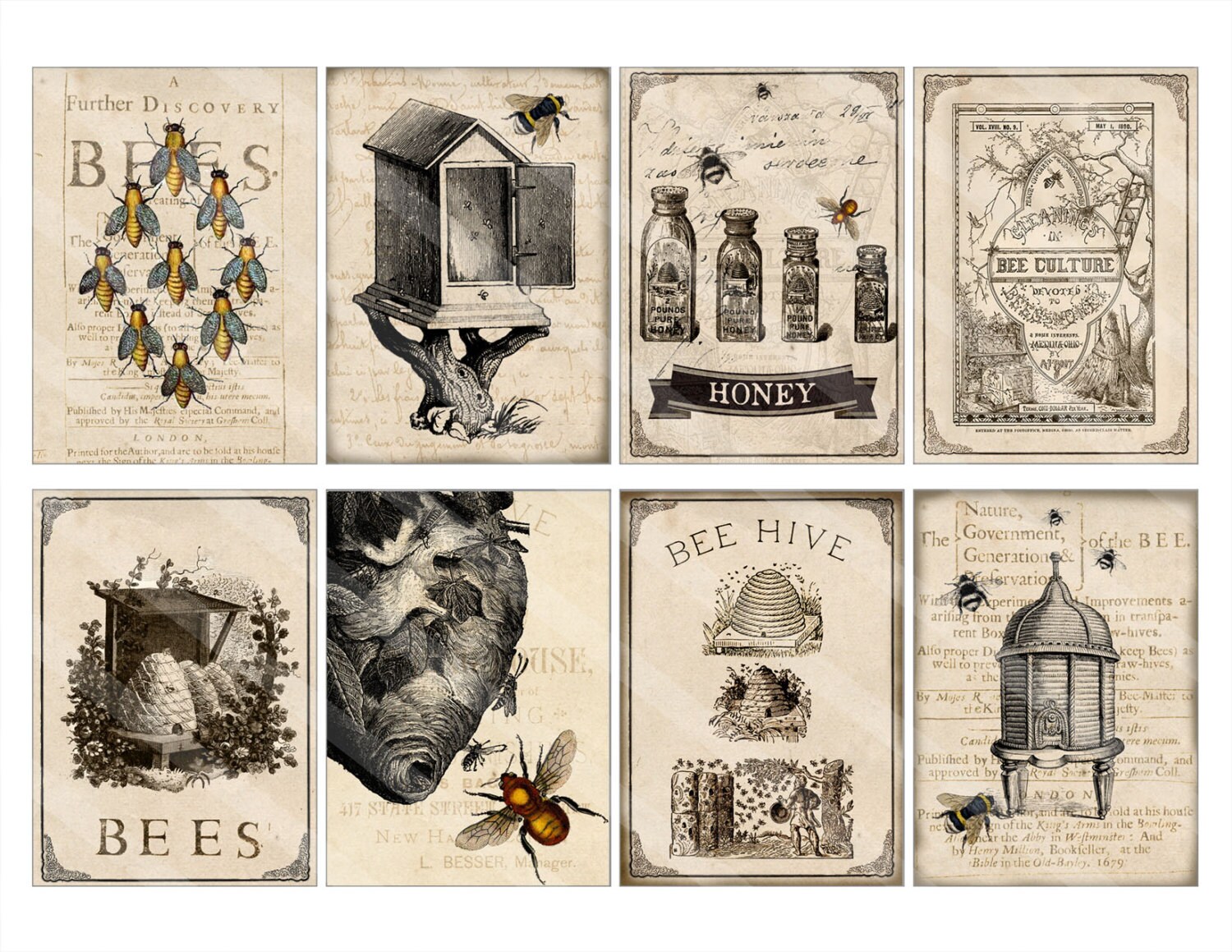 Bees Digital Collage Sheet Download Vintage Gift Tag Image | Etsy