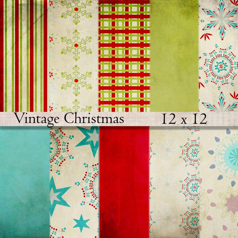 Vintage Christmas digital scrapbook paper pack 12 x 12 inch | Etsy