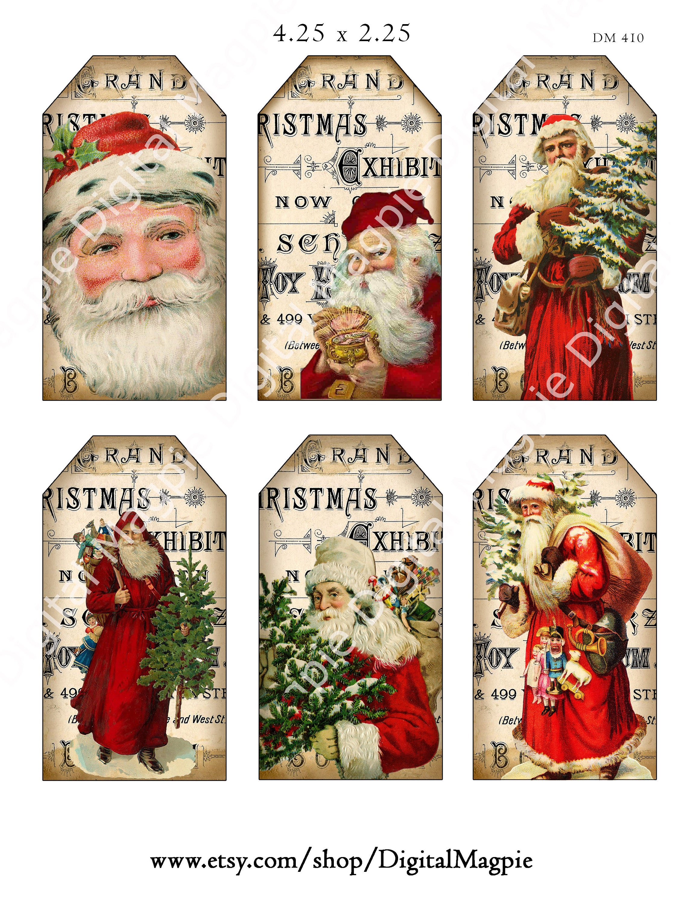 Victorian Christmas Gift Tags Santa Children Vintage Printable Hang ...