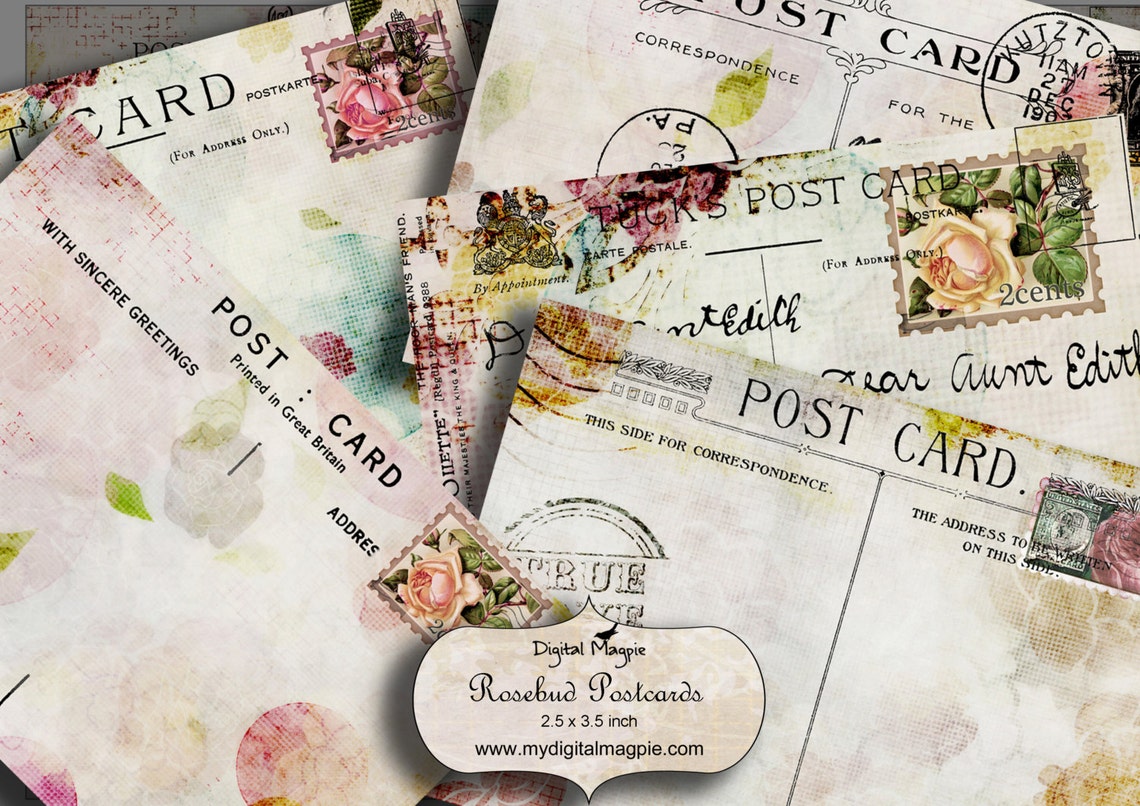 Digital Collage Sheet Printable Postcards ATC 2.5 X 3.5 Inch | Etsy