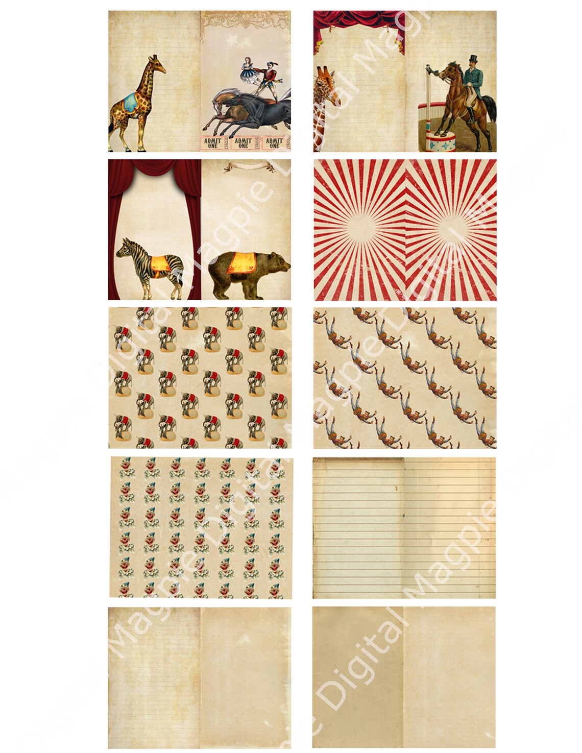 Circus DIY Printable Journal Pages Vintage Digital Paper Pack | Etsy