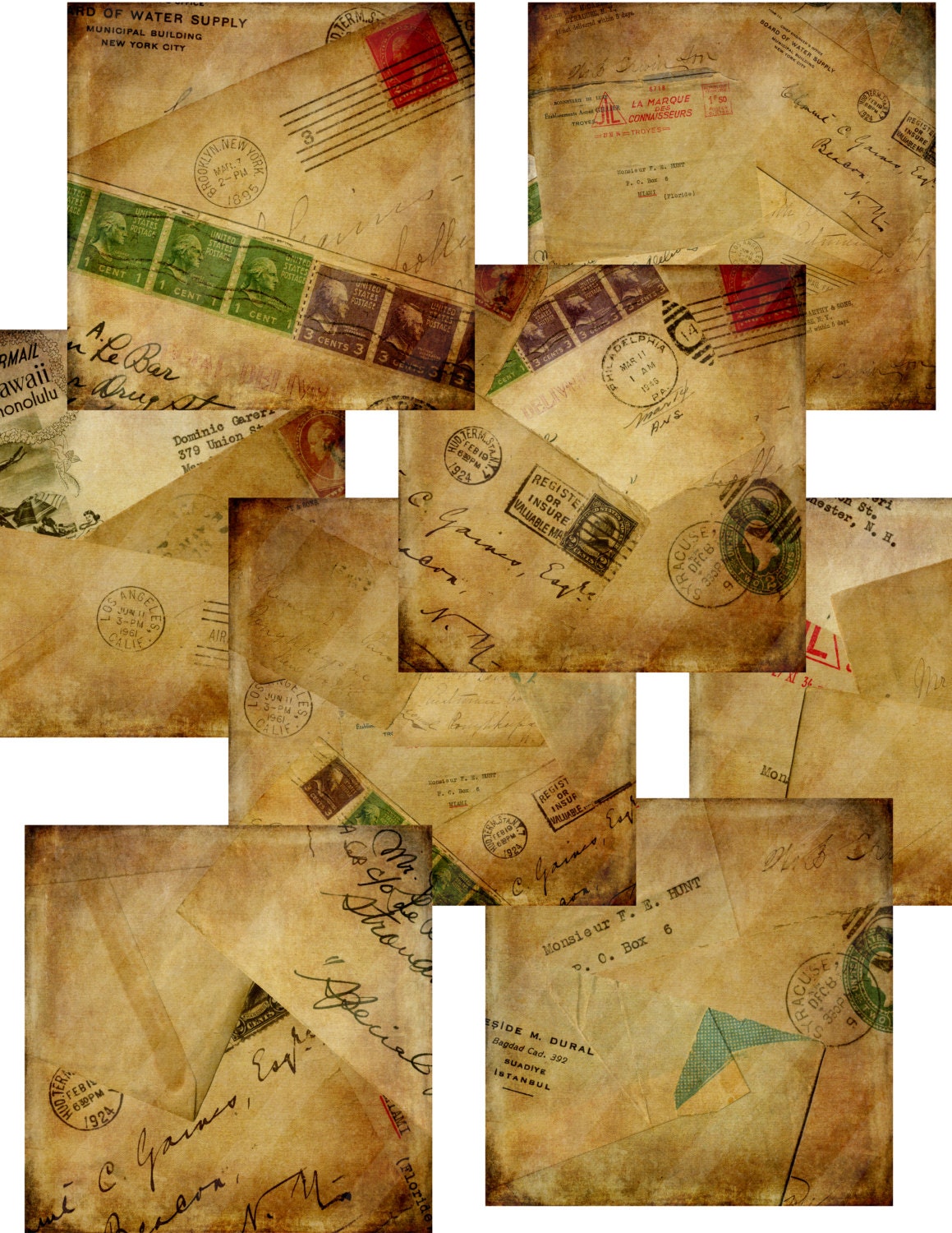 Digital Paper Old Vintage Mail Antique Grunge Scrapbook Paper 12 X 12 ...