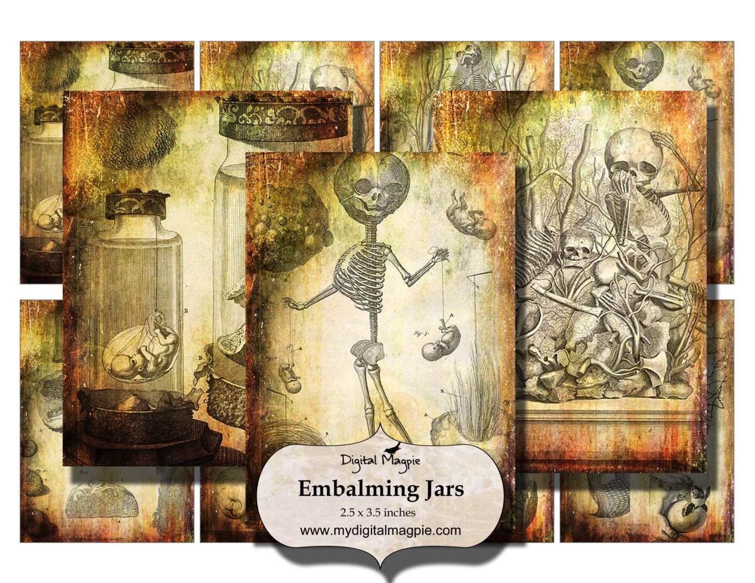 Halloween Digital Printable Collage Sheet Creepy Grungy Dark Gothic ATC ...
