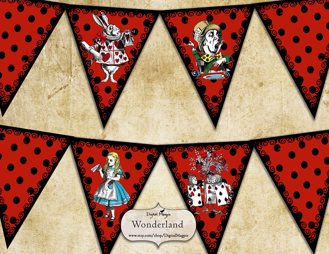 Alice in Wonderland Printable Party Banner Collage Sheet Instant ...