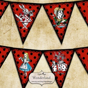 Alice in Wonderland Printable Party Banner Collage Sheet Instant ...