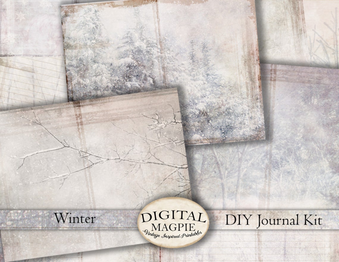 Winter DIY Printable Journal Pages Trees Snow Digital Paper | Etsy