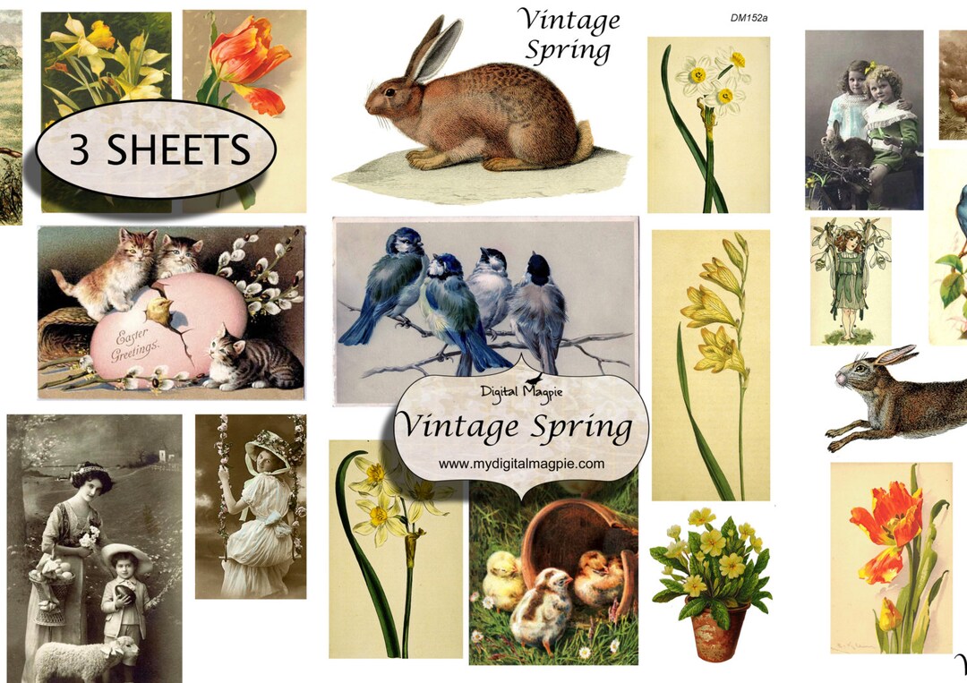 3 Digital Collage Sheets Vintage Spring Easter Instant Download Digital ...
