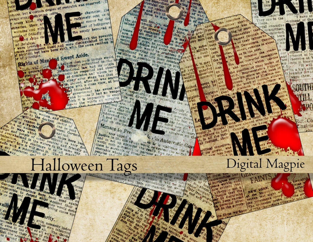 Halloween Blood Stained Printable Drink Me Tags Digital Download ...