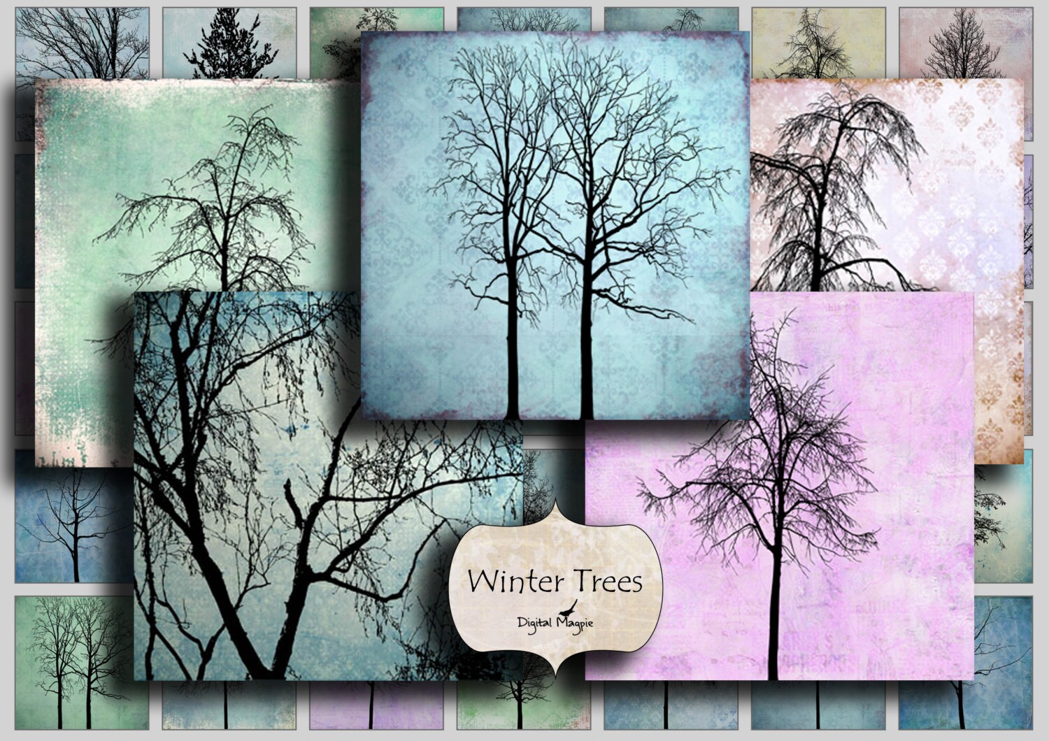 Digital Download 1 Inch Squares Winter Trees Collage Sheet Instant ...