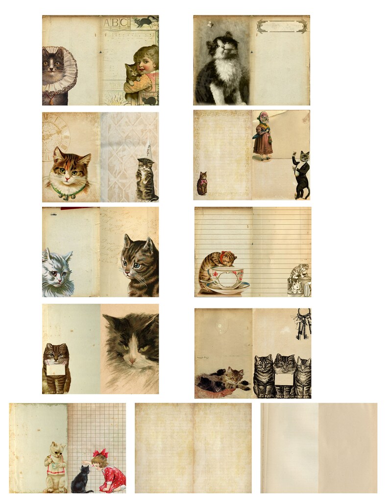 Cats DIY Printable Vintage Journal Pages Digital Paper Pack Old Antique ...