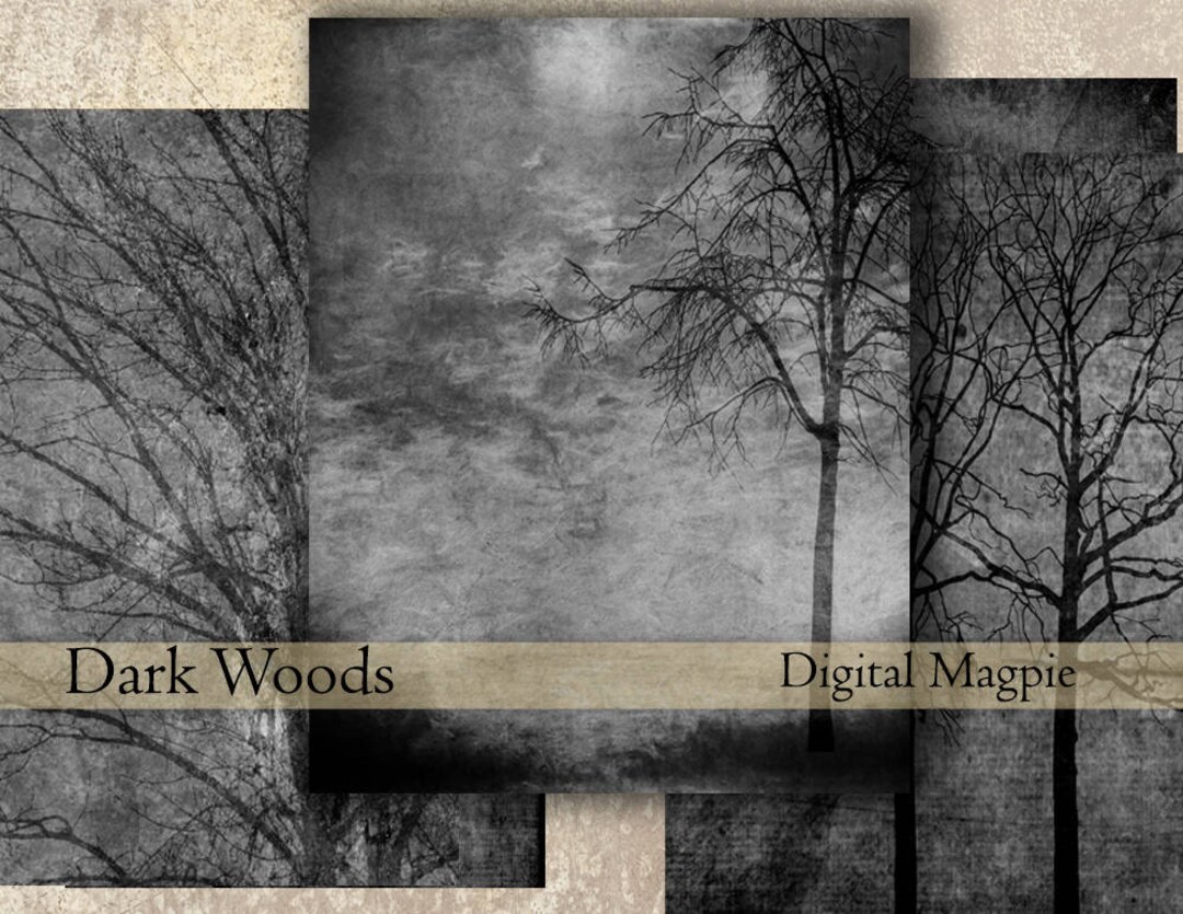 Digital Paper Pack Trees Dark Woods Black Grey White Creepy Spooky ...