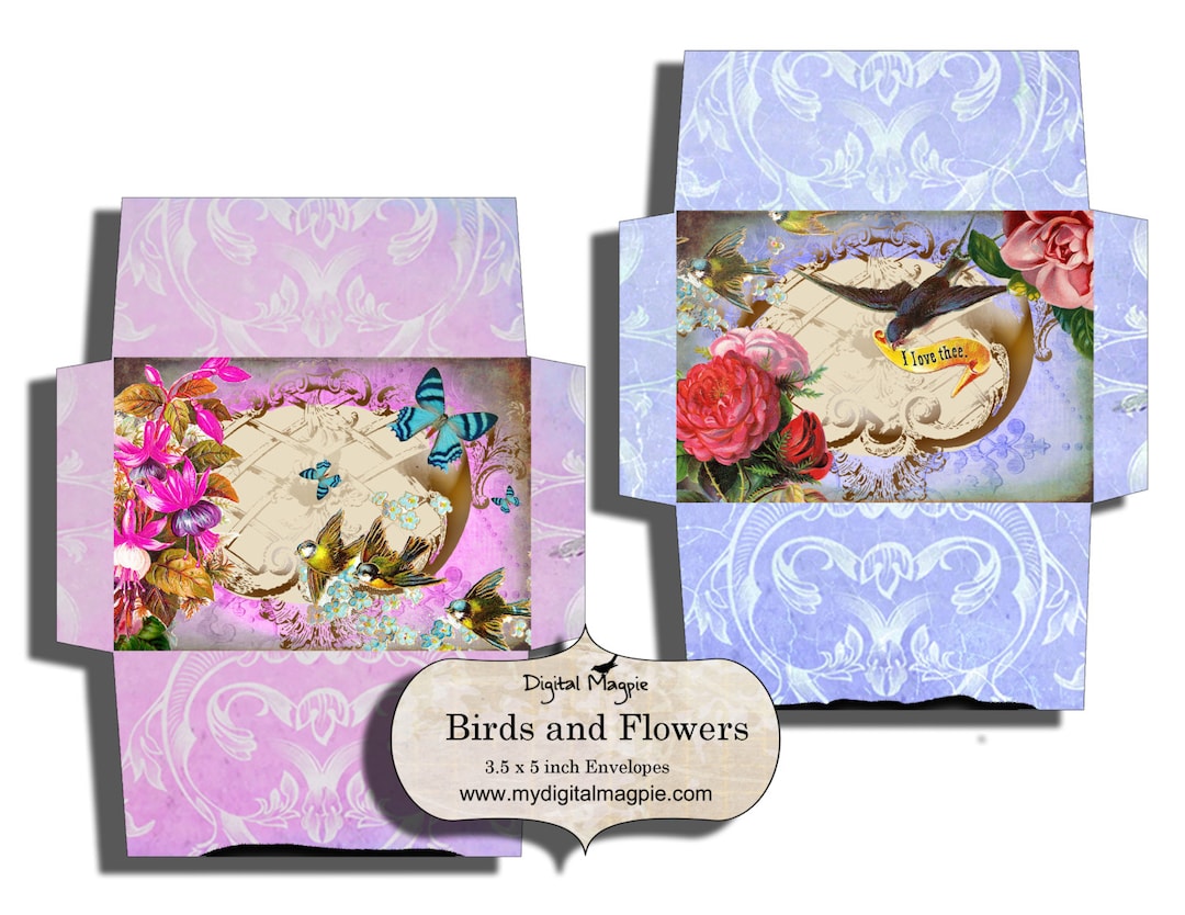 Printable Envelope Digital Collage Sheet Download Birds Flowers ...