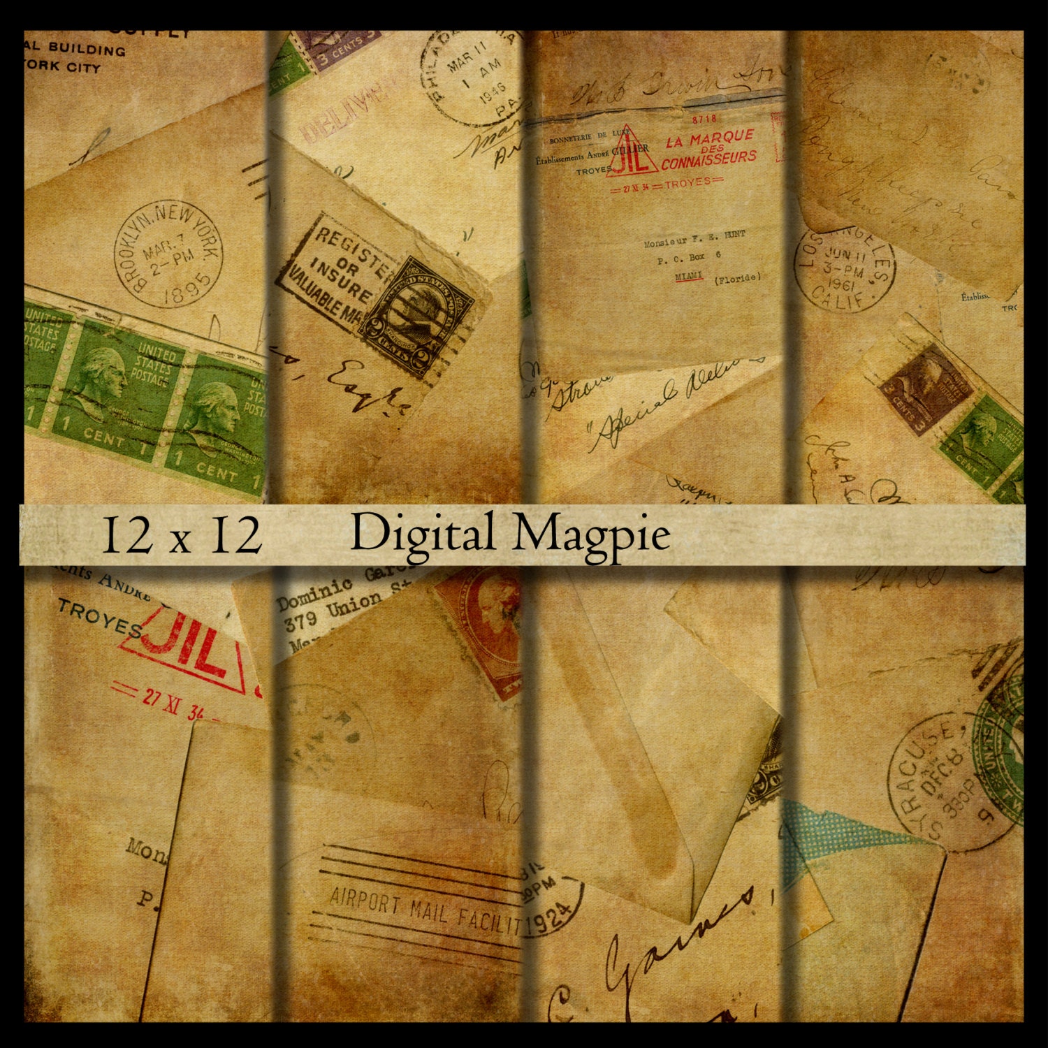 Digital Paper Old Vintage Mail Antique Grunge Scrapbook Paper 12 X 12 ...