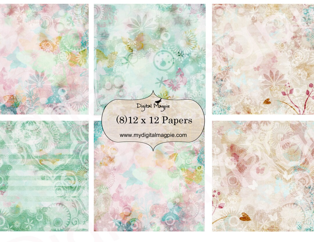 12 X 12 Digital Paper Pack Scrapbook Collage Sheet Butterflies Flowers ...