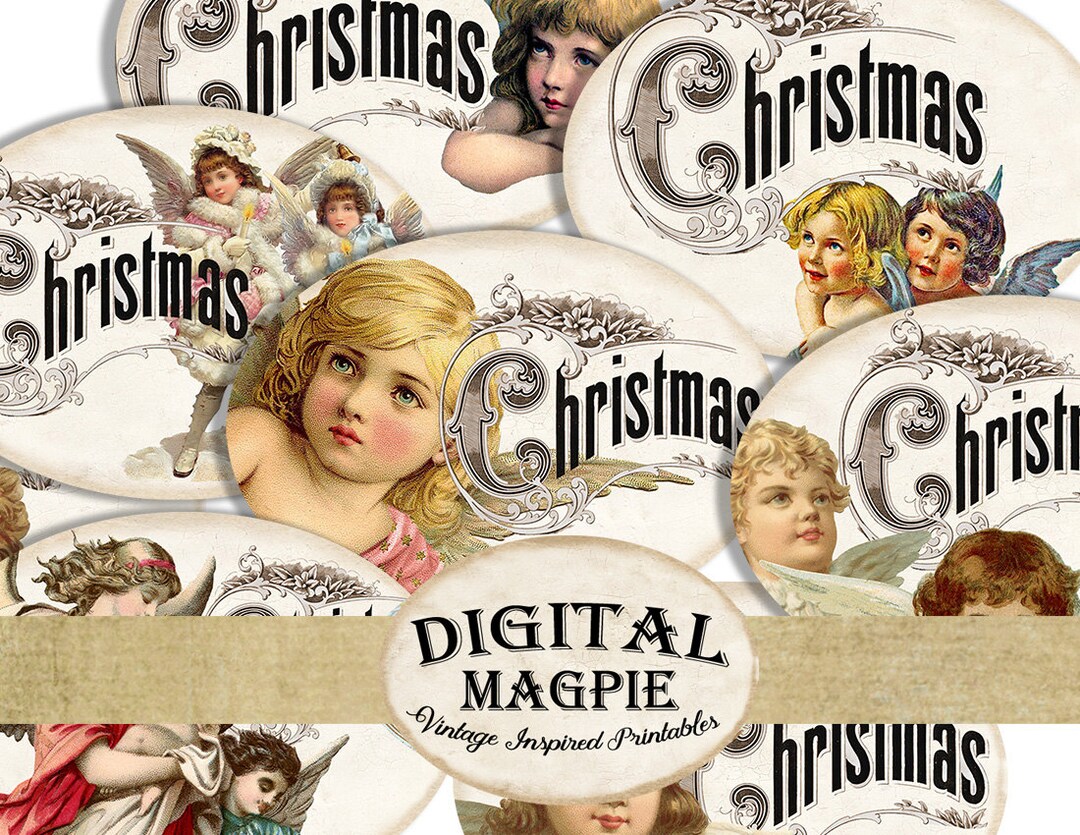 Christmas Angels White Vintage Labels Tags Digital Collage Sheet ...