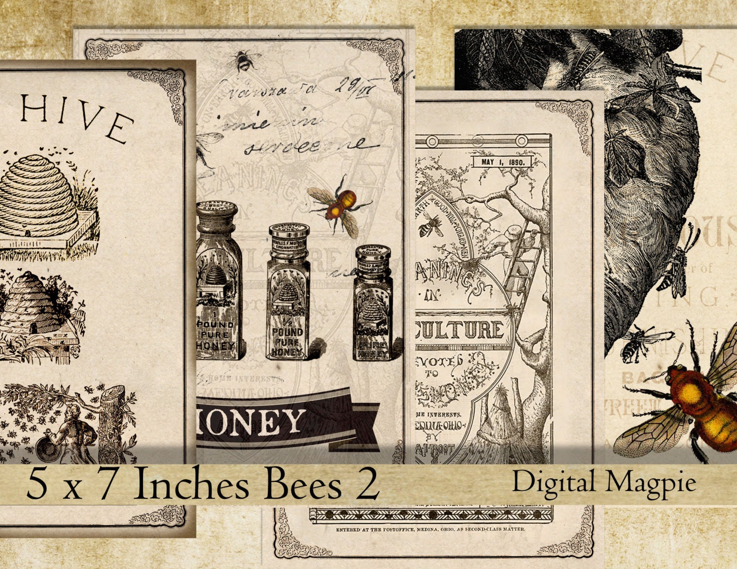 Bees digital collage sheet vintage shabby honey bee image | Etsy