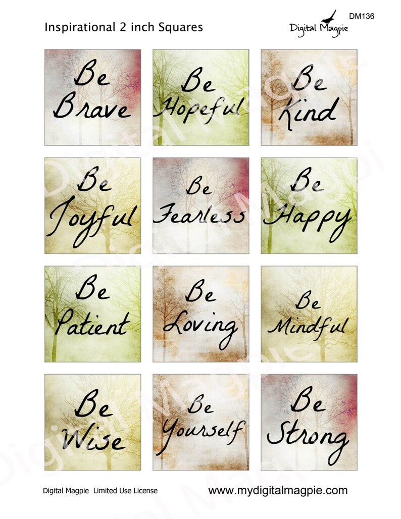 2 Inch Square Inspirational Quotes Digital Collage Sheet | Etsy
