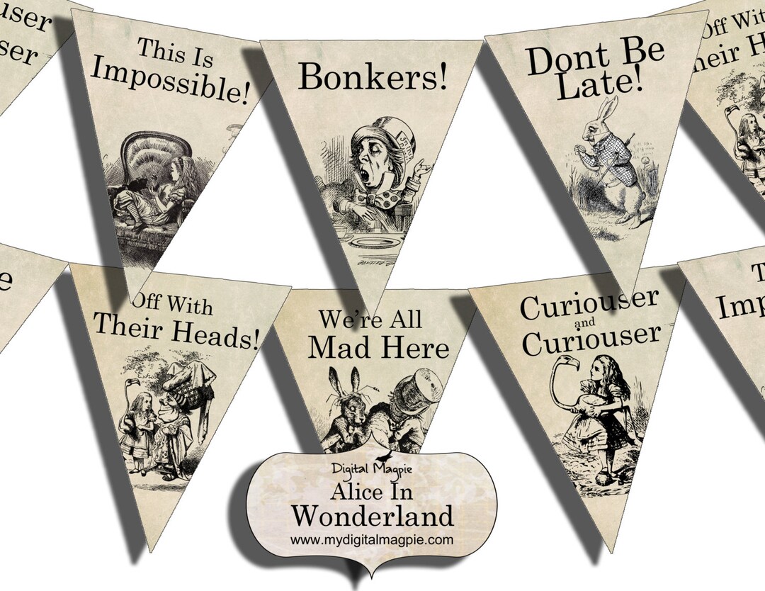 Alice in Wonderland Party Banner Digital Download Pennant Collage Sheet ...