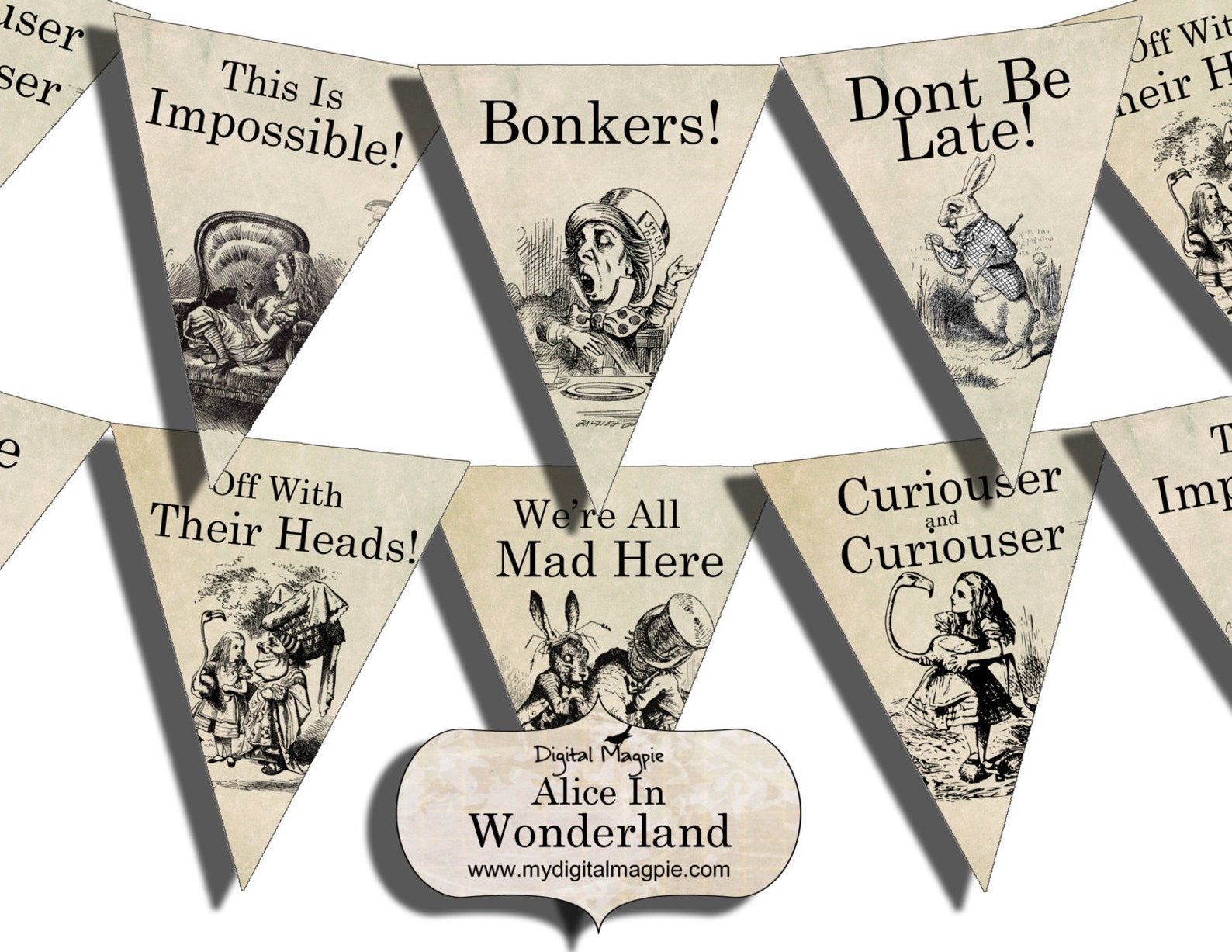 Alice in Wonderland Party Banner Digital Download Pennant - Etsy