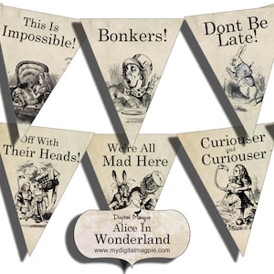 Alice in Wonderland Party Banner Digital Download Pennant Collage Sheet ...
