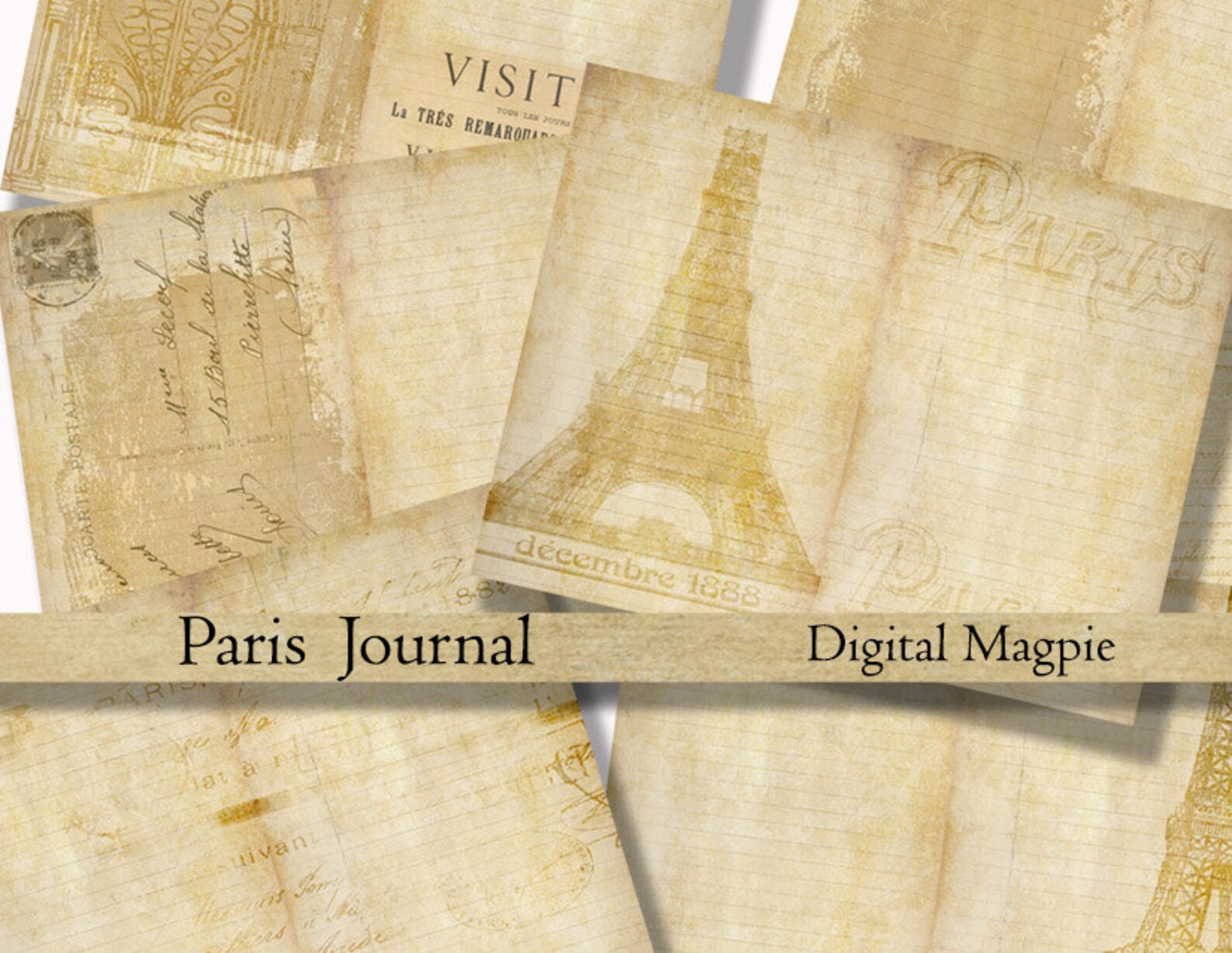 Paris Diy Printable Journal Pages Digital Paper Pack Grunge Shabby ...