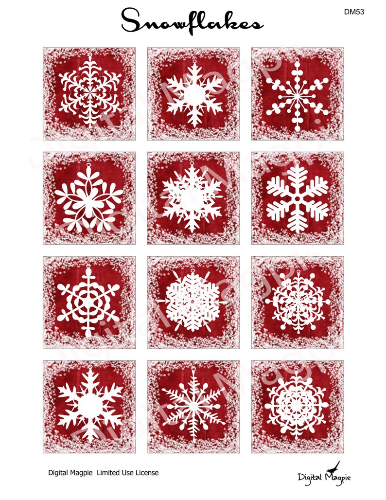 Christmas Snowflake Digital Collage Sheets Winter Snowflakes Instant ...