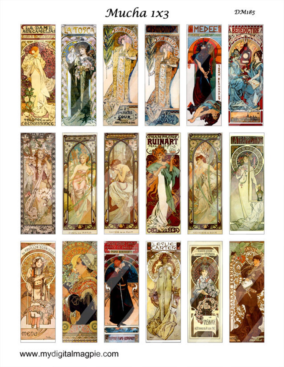 Mucha 1 X 3 Inch Digital Collage Sheet Microslide Art Nouveau - Etsy UK