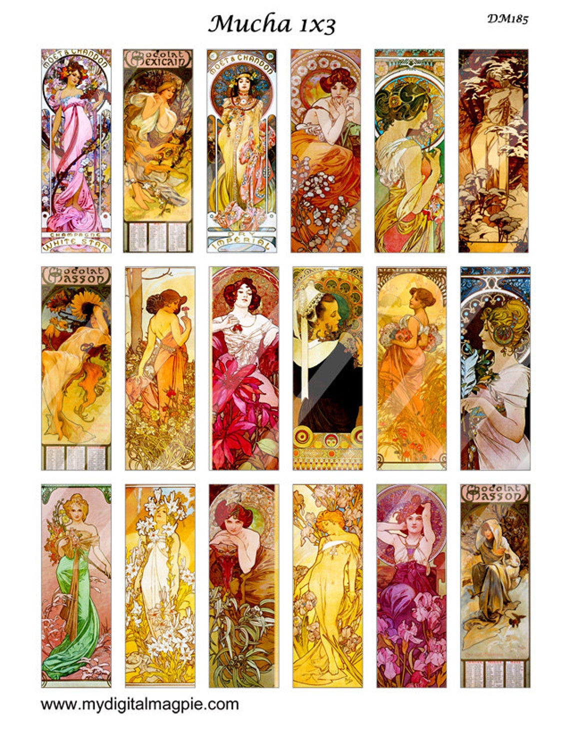Mucha 1 X 3 Inch Digital Collage Sheet Microslide Art Nouveau - Etsy UK